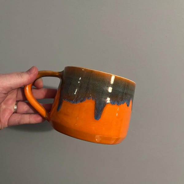 Tall Orange and Blue Ceramic Mug - Etsy