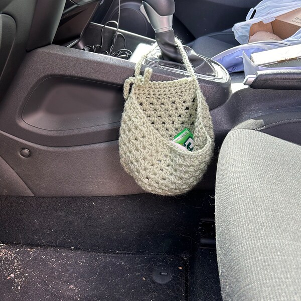 Mini Car Basket. Crochet Car Organizer, Mini Car Trash Bag, Crochet ...