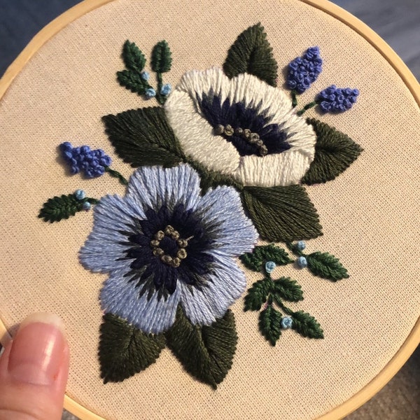 White Anemone Embroidery Pattern. Beginner Embroidery. PDF Embroidery ...