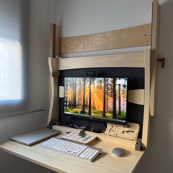 Wall Mounted Height Adjustable Floating Desk. Home Office Workspace ...