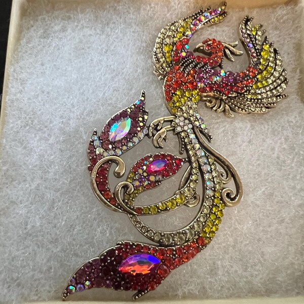 Rhinestone Phoenix Brooch, Colorful Animal Jewelry - Etsy