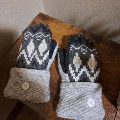 Warm Sweater Mittens Blue and White Nordic Unique Women's Mittens ...