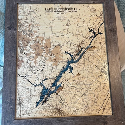 Guntersville Lake Map, Lake Guntersville Map, Custom Lake Art, 3D Wall ...