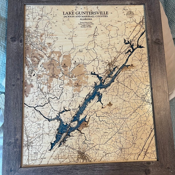 Guntersville Lake Map, Lake Guntersville Map, Custom Lake Art, 3D Wall ...