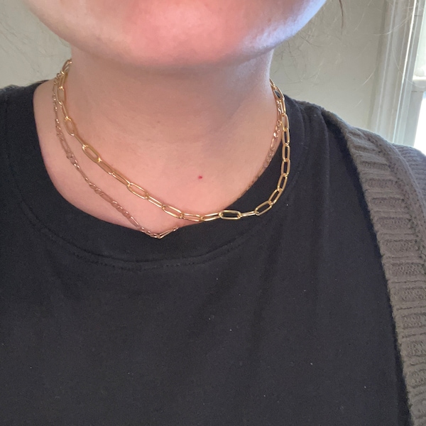 Gold Elongated Rectangle Chain Necklace, Rectangle Link Chain Necklace ...