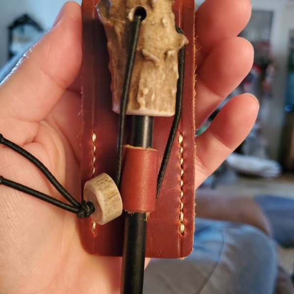 Handcrafted Deer Antler Ferrocerium Fire Starter Belt Sheath/bushcraft ...