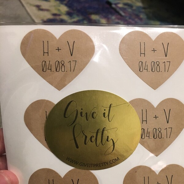 24 Custom Heart Stickers With Initials and Date - Wedding Stickers and ...