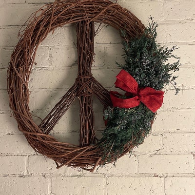Large Peace Wreath, Peace Sign Wreath, Door Wreath, Hippie Wreath ...
