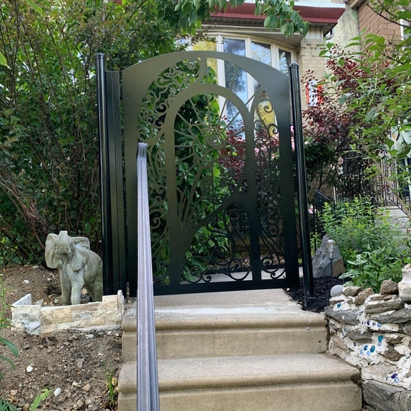 Contemporary Dual Entry Metal Gate Ornamental Iron Garden Entry Modern ...