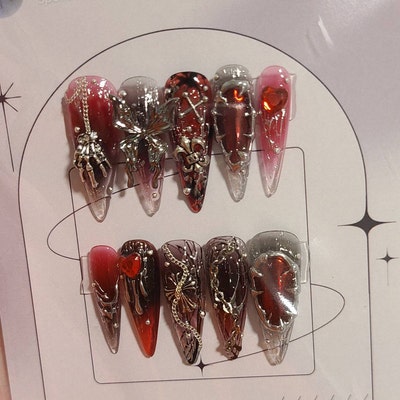 LM014 Black and White Star Themed Nails Minimal Style Nails Handpainted ...