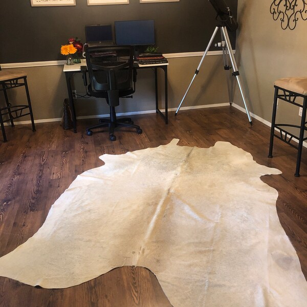 Light Beige WHITE ! Large ! New Cowhide Rug Natural Hair on - 7X7 Ft ...