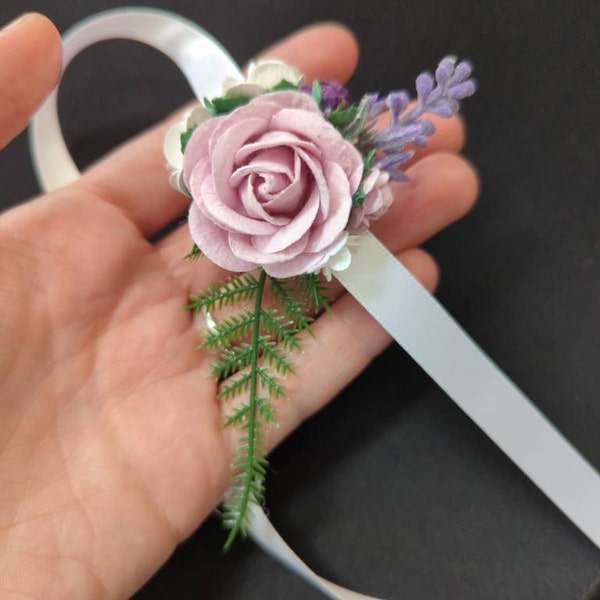 Small Wrist Corsage / Flower Wrist Corsage / Lilac Bridesmaid Wrist ...