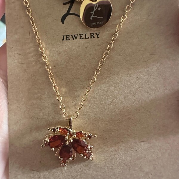 Maple Leaf Necklace: Golden Red or Emerald Green Pendant, Autumn ...