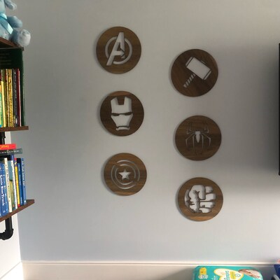 Avengers Wood Wall Art Set of 6, Geometric Nursery Wall Decor, 3D ...