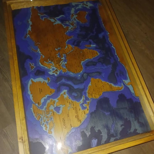 World Map Coffee Table With Ocean Bathymetric Layers - 24x36" - 100% ...