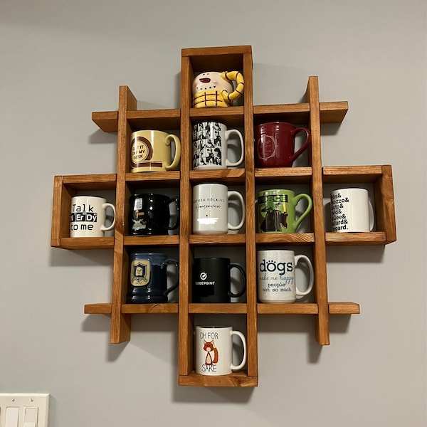 Handmade Solid Wood Cup Shelf Coffee Tea Mug Shelf, Cup Holder, Wall ...