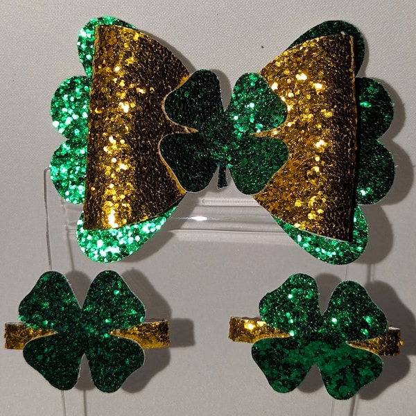 Bow SVG, Four Leaf Clover Bow Template, Shamrock Faux Leather Bow PDF ...