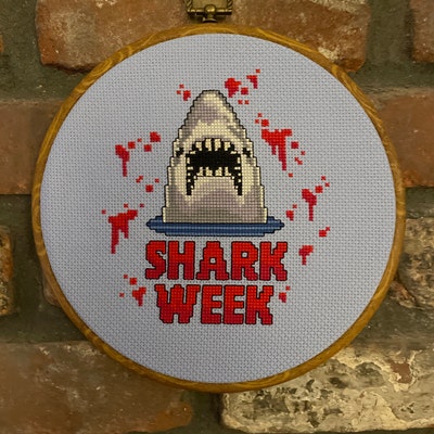Shark Week Tampon Cross Stitch Pattern Modern, Funny, Subversion ...