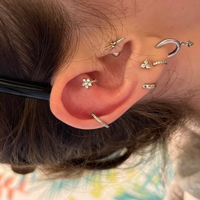 Tiny CZ Flower Huggie Hoop, 6mm Hoop, Tragus Hoop, Rook Hoop, Forward ...