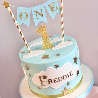 Boys 1st Birthday Cake Topper Baby Boy is One Blue and Gold Cake ...