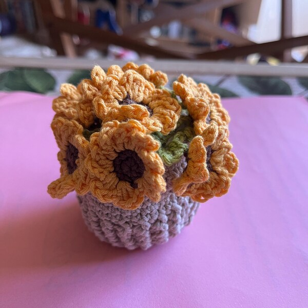Bloom Pot Collection Crochet Patterns | Sunflower Coaster Pot Pattern ...