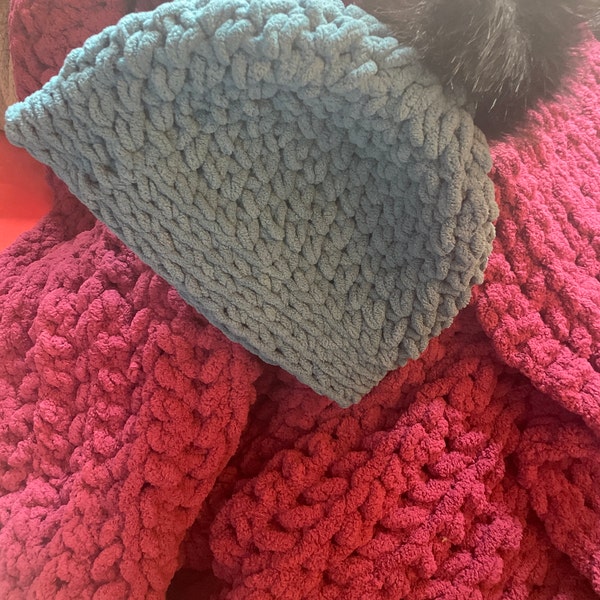 Navy Chunky Throw, Blue Throw. Blue Chunky Crocheted Blanket - Etsy