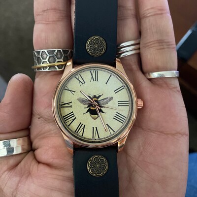 Sunflower Bee Watch,women Watch,ladies Watch,funny Watch,leather Watch ...