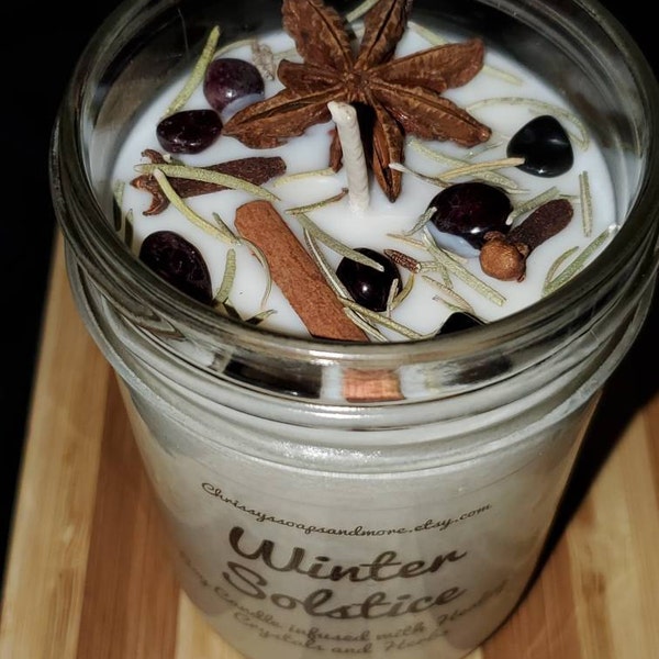 Winter Solstice Crystal Soy Candle: Garnet & Obsidian Crystals, Pine ...
