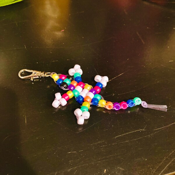 Tiny Rainbow Iridescent Beaded Lizard Keychain Mini Gecko Keychain Pony ...