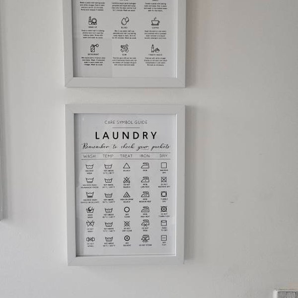 Set of 2 - Laundry Symbols Guide and Stain Removal - Cheat Sheet ...