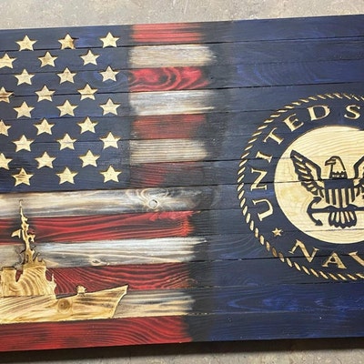 U.S Navy /american Flag/wood Flag/wall Hanging/home Decor/military ...