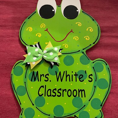 FROG TEACHER SIGN Wall Art Hanger Plaque Decor Hand Painted Handcrafted ...