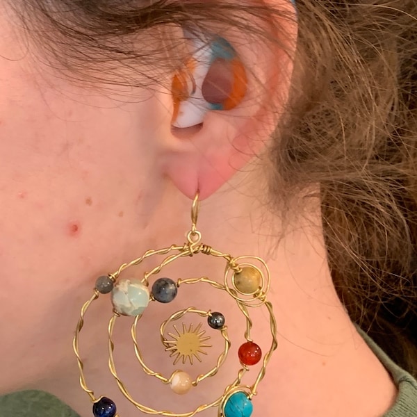 Solar System Crystal Statement Earrings, Large in Brass, Copper or ...