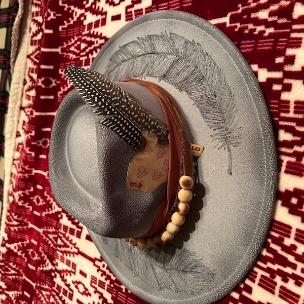Leather Feather Hat Band, American Flag Feather Band, Hand Painted ...