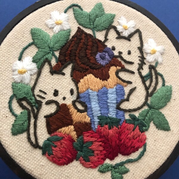 PDF Embroidery Pattern "cat & Sweets" Cupcake Ver. Embroidery Design ...