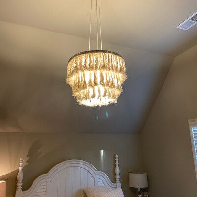 Boho Fringe Chandelier, Cotton Pendant Light, Fringe Light Fixture ...