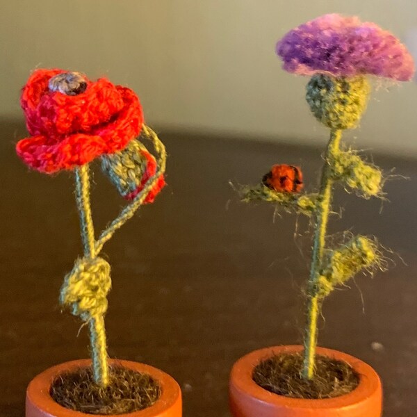 Miniature Crochet Potted Flower Poppy, Dollhouse Fake Plant Decor, Mini ...