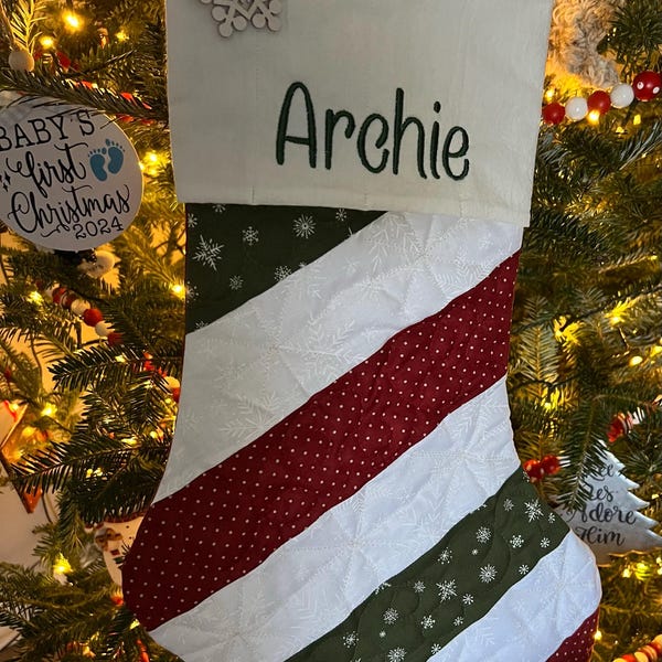 Flannel Christmas Stocking, Green Flannel Christmas Stocking, Farmhouse ...