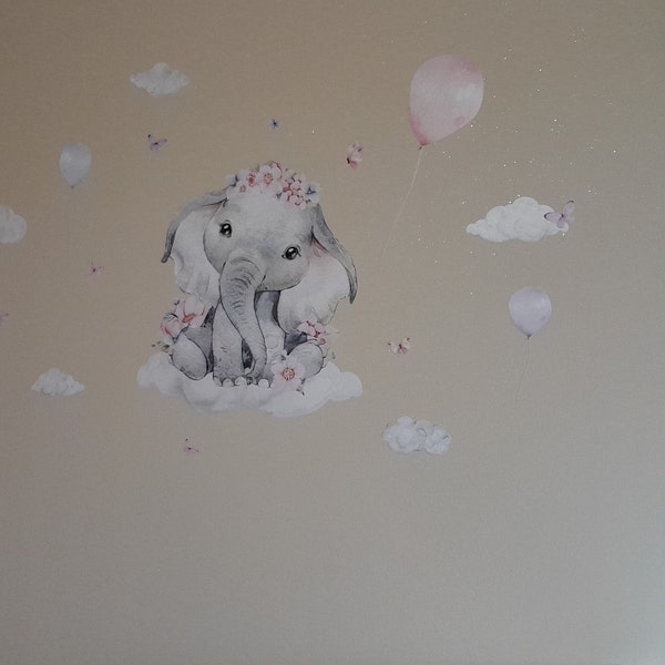 Elephant Wall Decal With Clouds, Wall Sticker for Children's Room ...