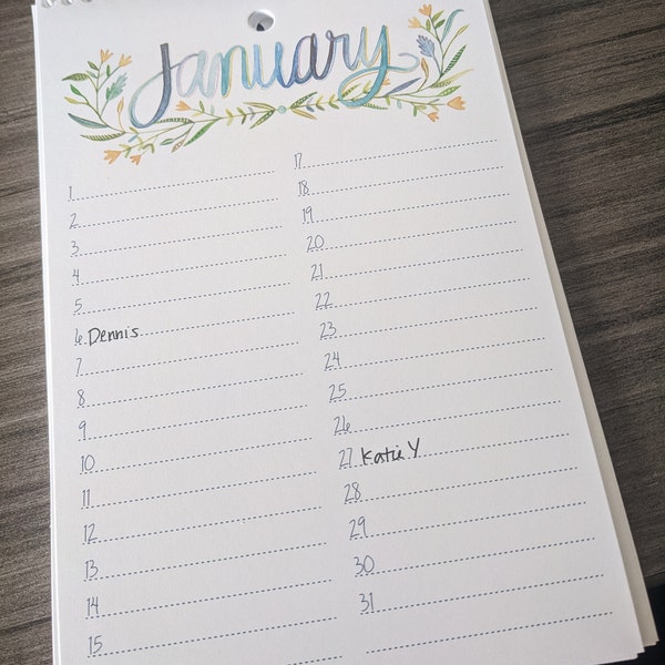 Floral Watercolor Birthday Calendar, Spiral Binding, Perpetual Calendar ...