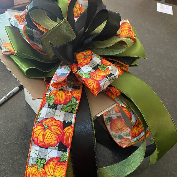Pumpkin & Black Check Fall Bow: Mailbox or Wreath Decor - Etsy