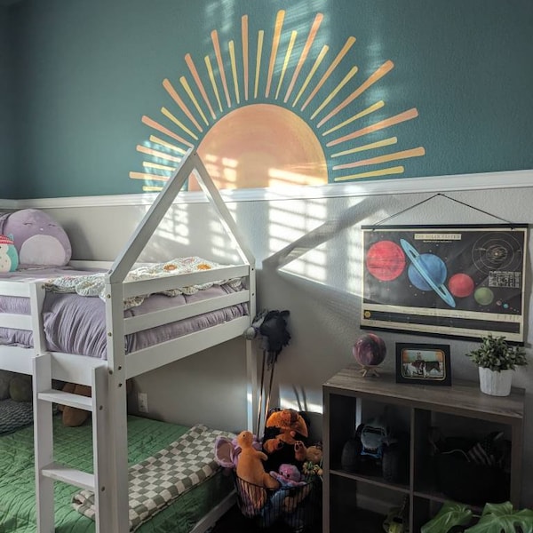Large Boho Half Sun Watercolor Wall Decal - Nursery Decor, Kids Room ...