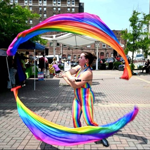 Rainbow Silk Flag Poi – Handmade Pair With Swivel Handles US Import Tax ...