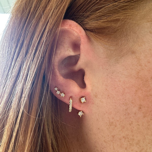 Sterling Silver Minimalist Set: Earring Jacket, Huggies Hoop, Ear ...