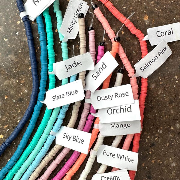 RAINBOW Multi Strand 6mm Heishi Disc Beads, Polymer Clay Vinyl Heishi ...