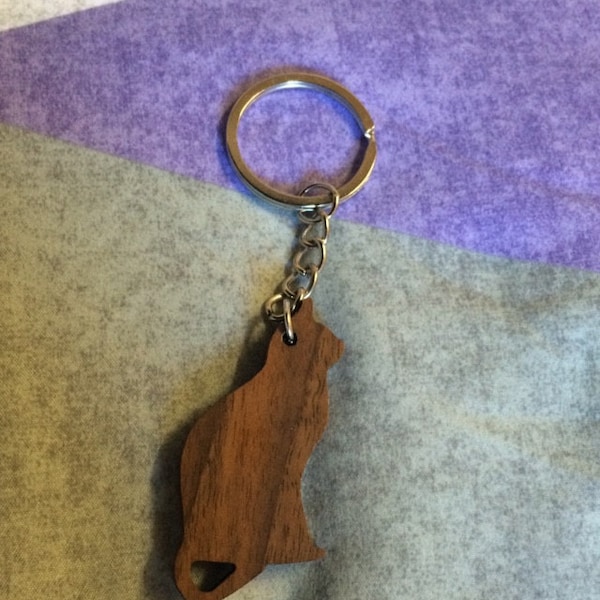 Wooden Cat Keychain, Walnut Wood, Animal Keychain, Environmental ...