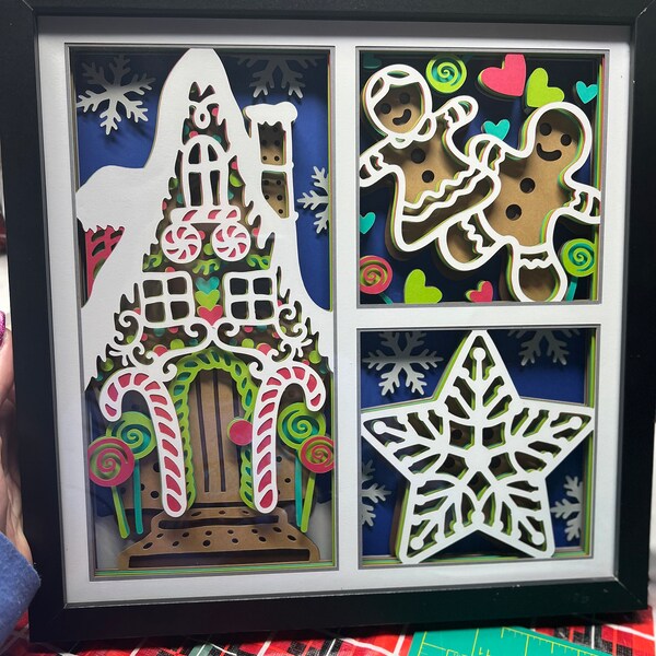 3D SVG Christmas Shadow Box, Layered Ginger Bread House Shadow Box ...