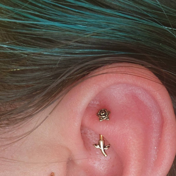 Antique Rose Curved Barbell Rook Piercing Curved Bar Eyebrow Jewelry ...