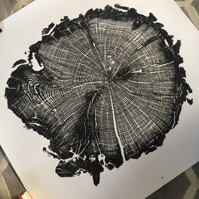 Spruce, Handprinted Art Print, Woodcut Print, Tree Stump, Tree Rings ...