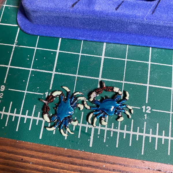 2 Blue Crab Charms Silver Blue Enamel Crab Pendants Crab Lover's ...